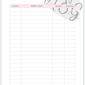 Digital TV Show Log/tracker - Etsy