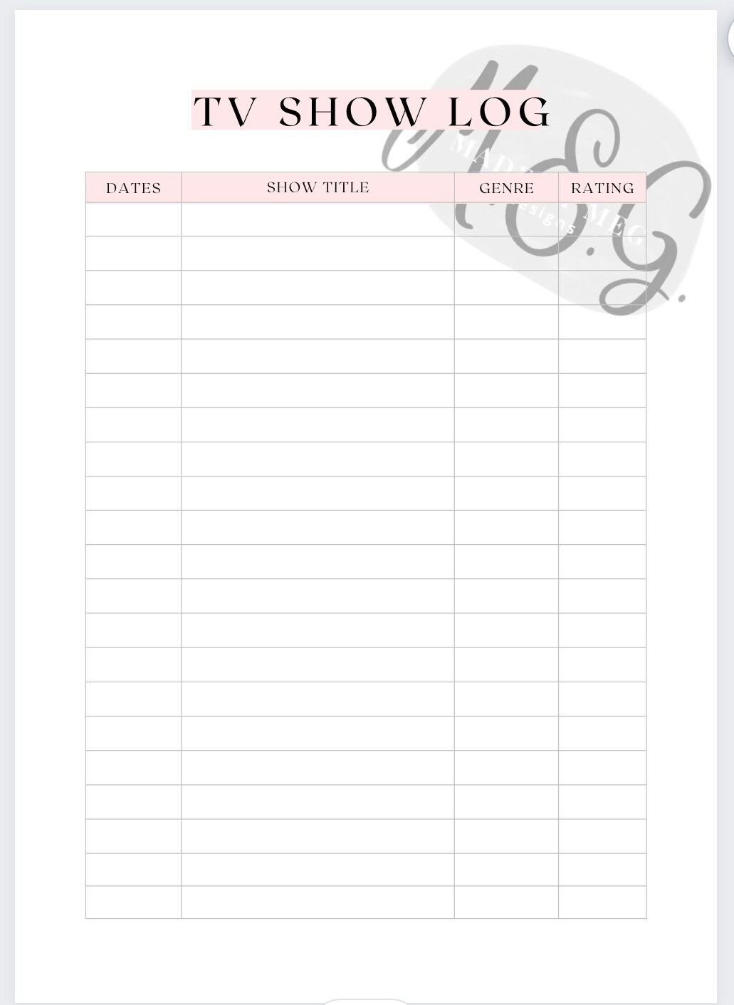 Digital TV Show Log/tracker - Etsy