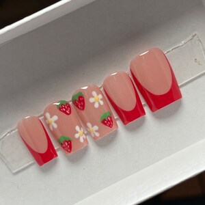 Strawberry French Tip Press on Nails Press Ons Summer Nails French ...
