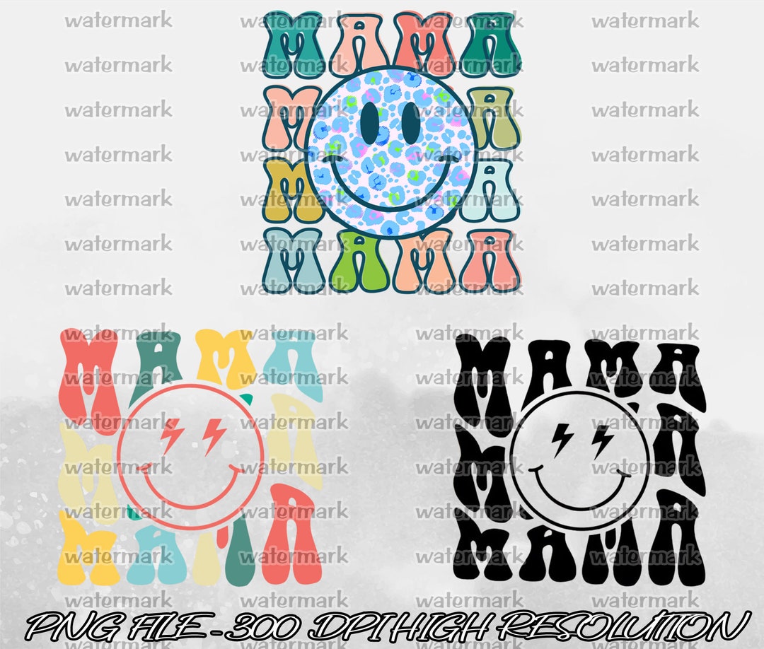 Retro Mama Smiley Face Png, Bundle 3 Mama Sublimation Design, Pastel ...