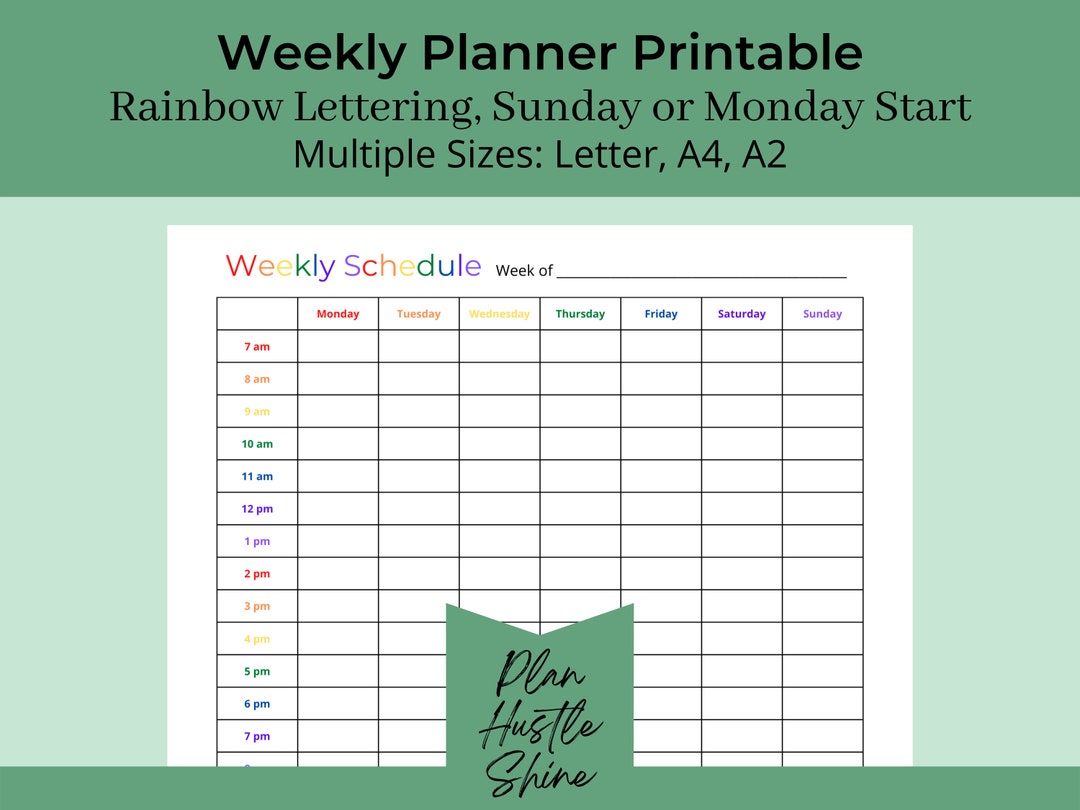 Weekly Planner Printable Rainbow Lettering Minimalist or - Etsy