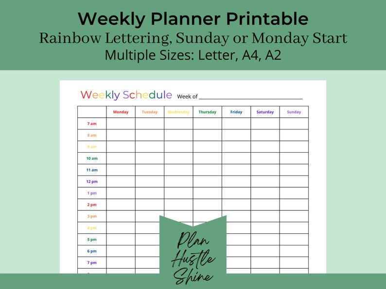 Weekly Planner Printable Rainbow Lettering Minimalist or - Etsy