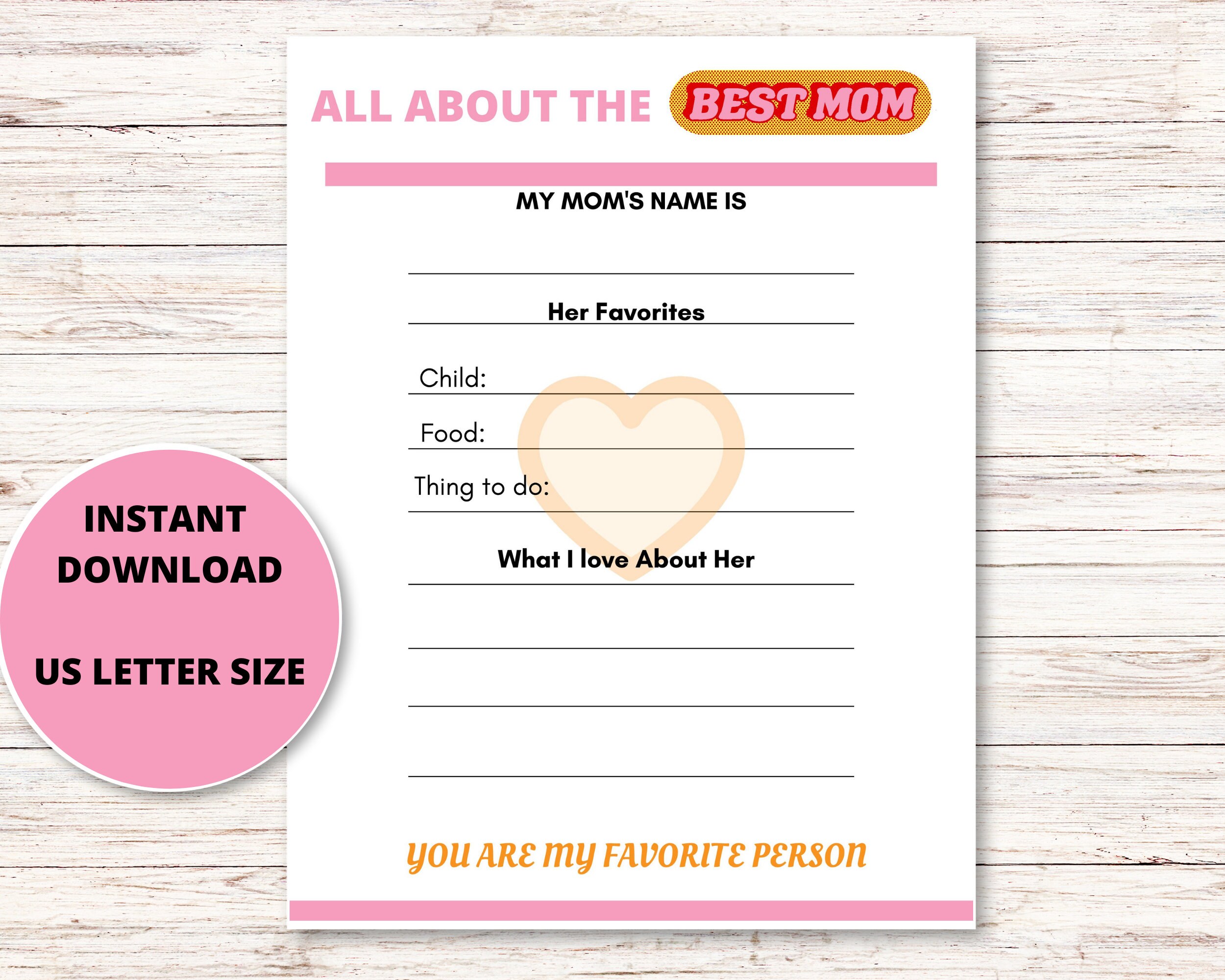All About Mom Questionnaire Printable, Fill in the Blanks, Mother's Day ...