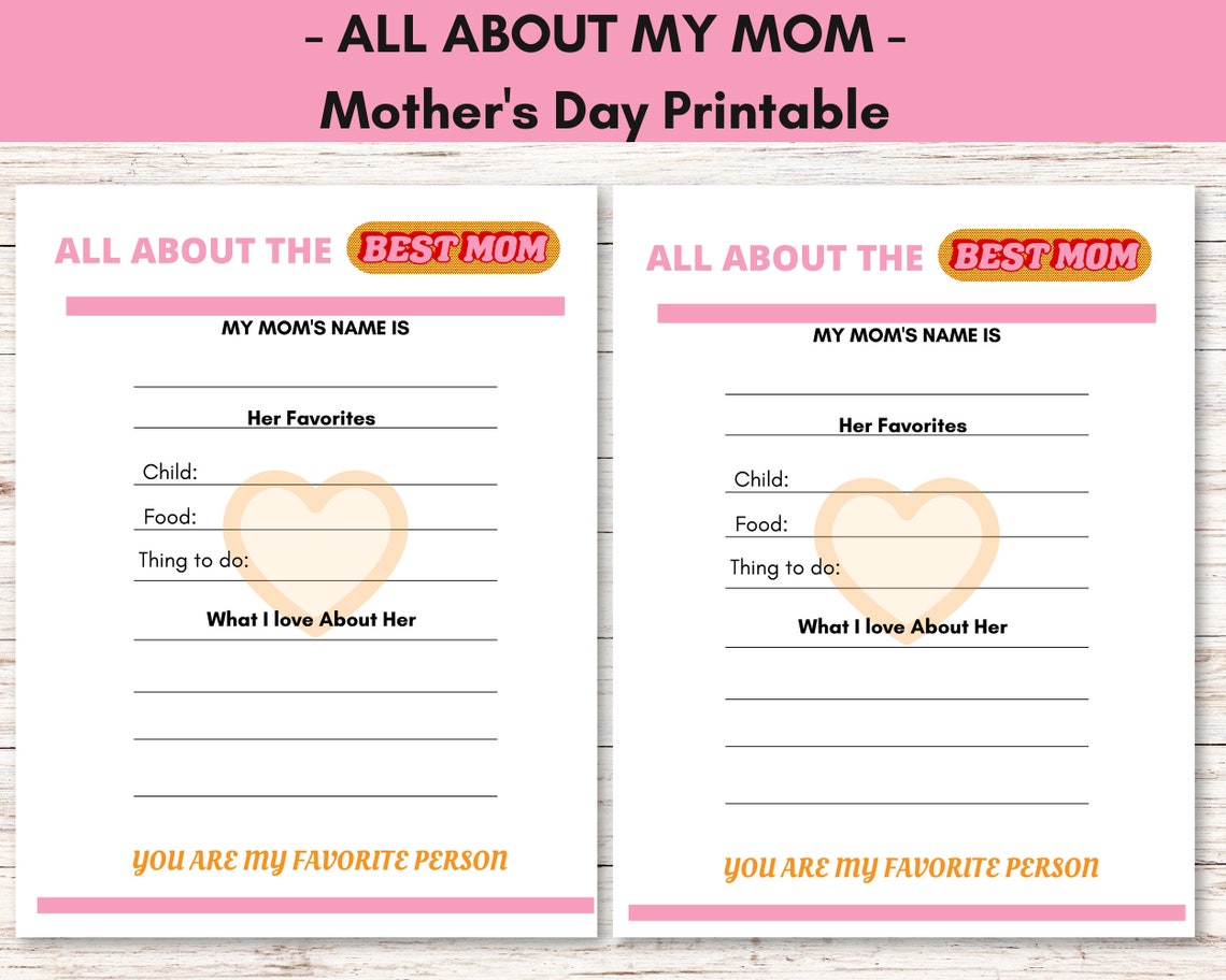 All About Mom Questionnaire Printable, Fill in the Blanks, Mother's Day ...