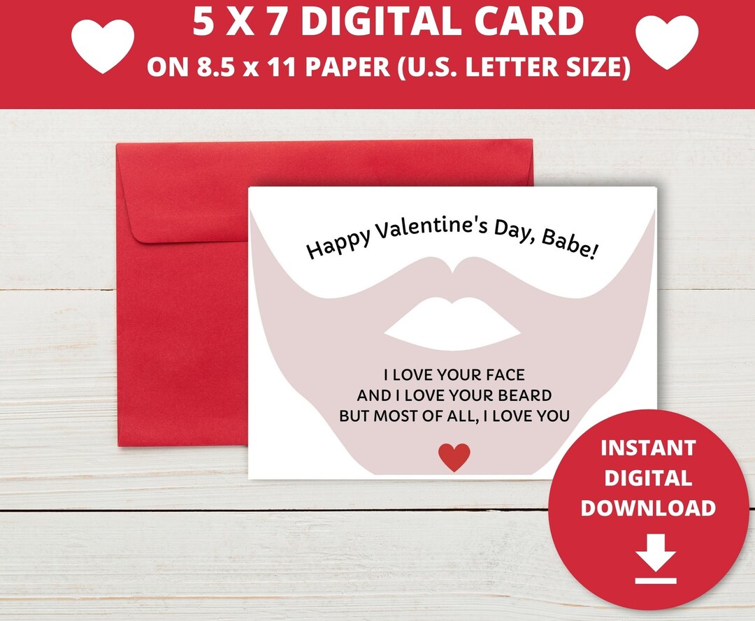 Beard Valentine's Card Printable, Digital Download, I Love Your Beard ...