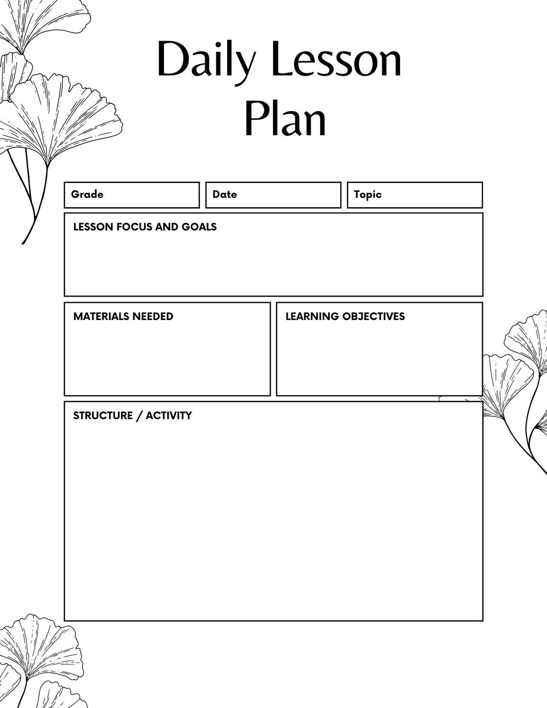 Minimalist Daily Lesson Plan Template - Etsy