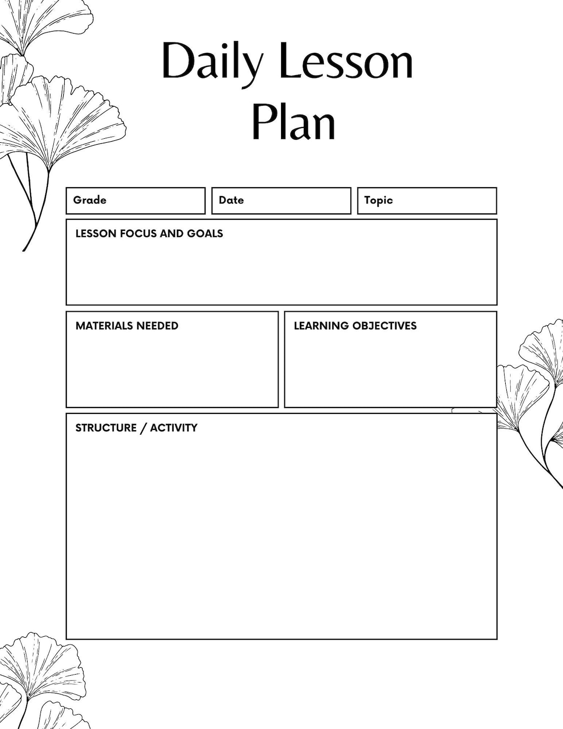 Minimalist Daily Lesson Plan Template - Etsy