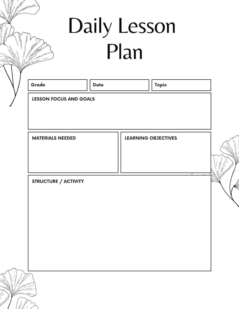 Minimalist Daily Lesson Plan Template - Etsy