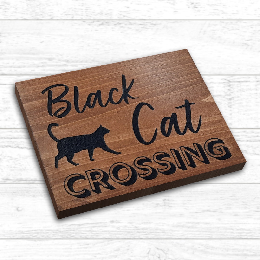 Black Cat Crossing Wooden Sign, Black Cat Decor, Halloween Cat Sign ...