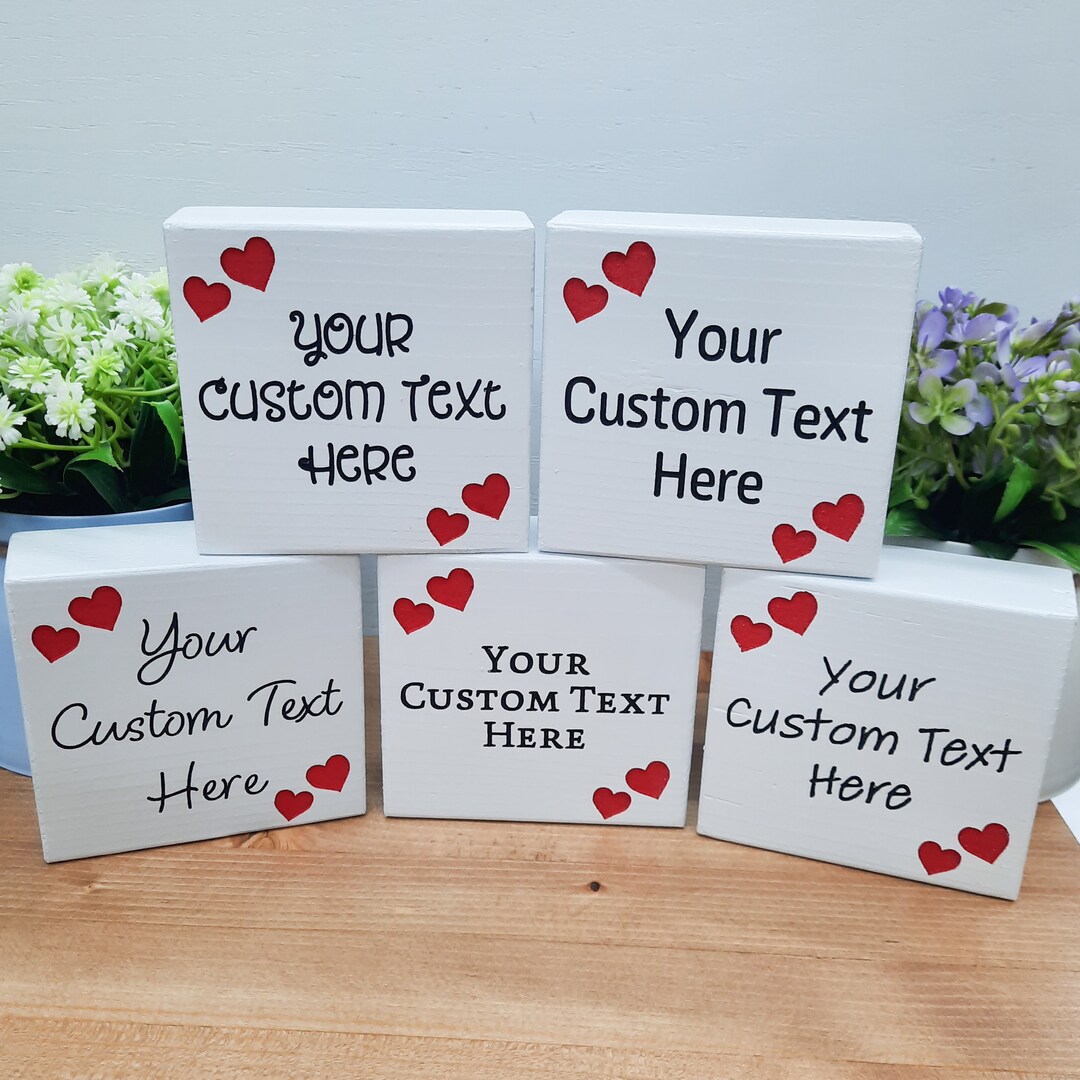 Custom Mini Engraved Wood Block Sign With Hearts, 3 1/2 X 3 1/2 Wooden ...