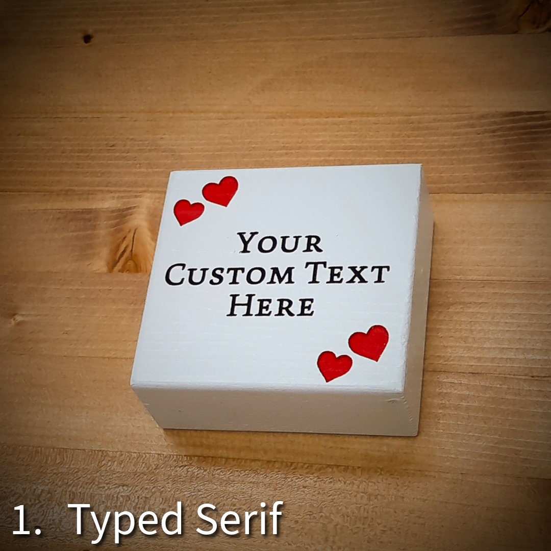 Custom Mini Engraved Wood Block Sign With Hearts, 3 1/2 X 3 1/2 Wooden ...