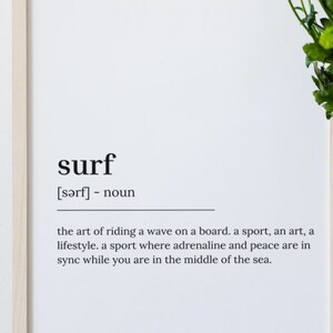 Surf Definition Print, Quote Poster, Art, Digital Prints, Inspirational ...
