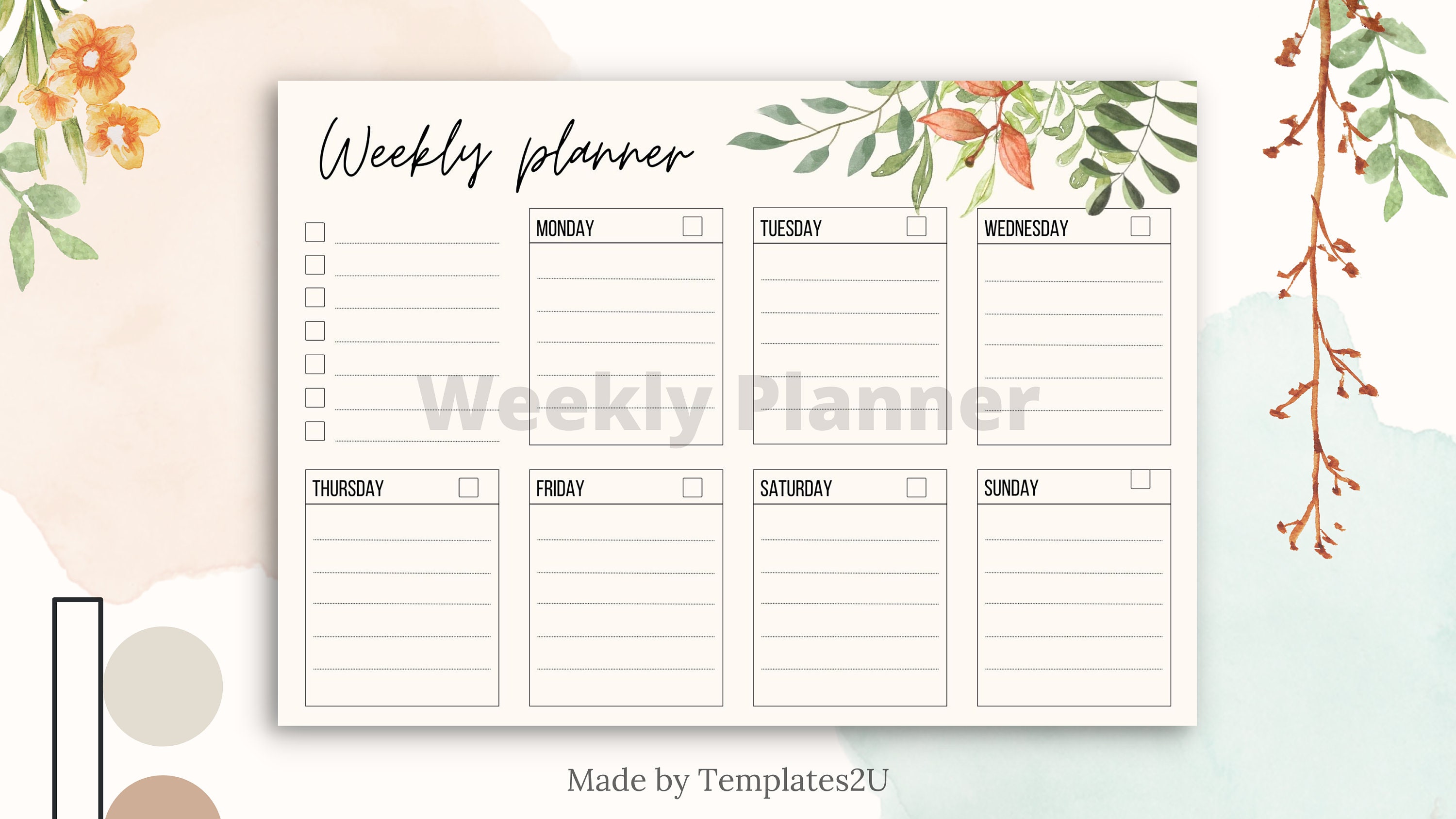 Weekly Planner Printable Floral Digital Template 2022 Instant Download ...