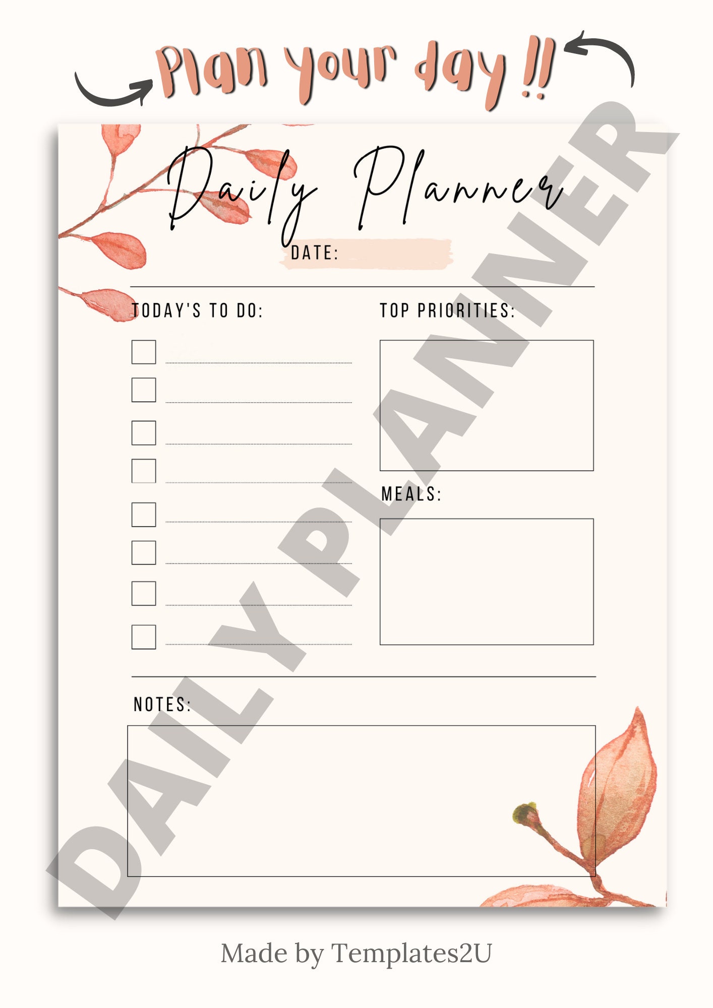 Pink Daily Planner Printable Undated Digital Template 2022 Instant ...