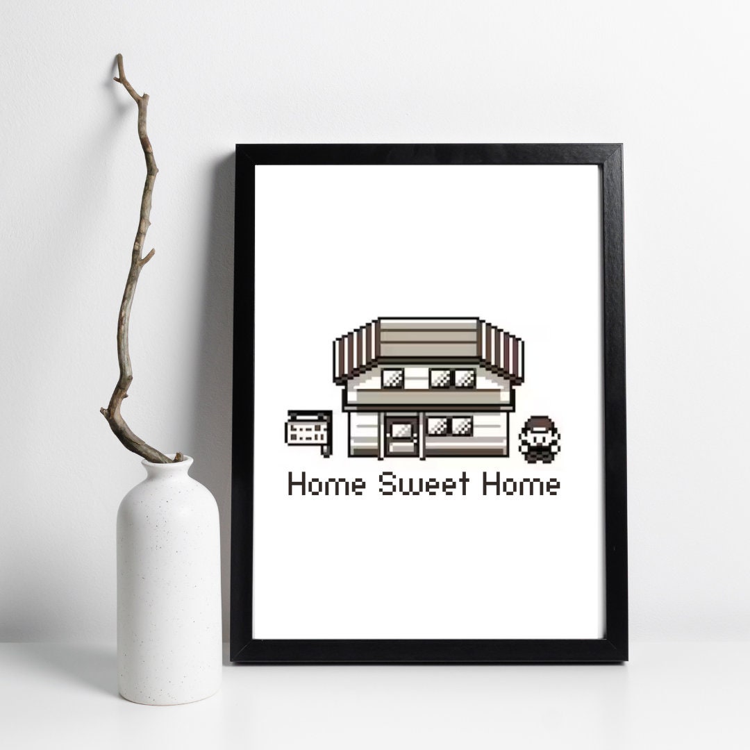 8.5x11" Home Sweet Home Gameboy Pokemon Ash Poster Print With Frame ...