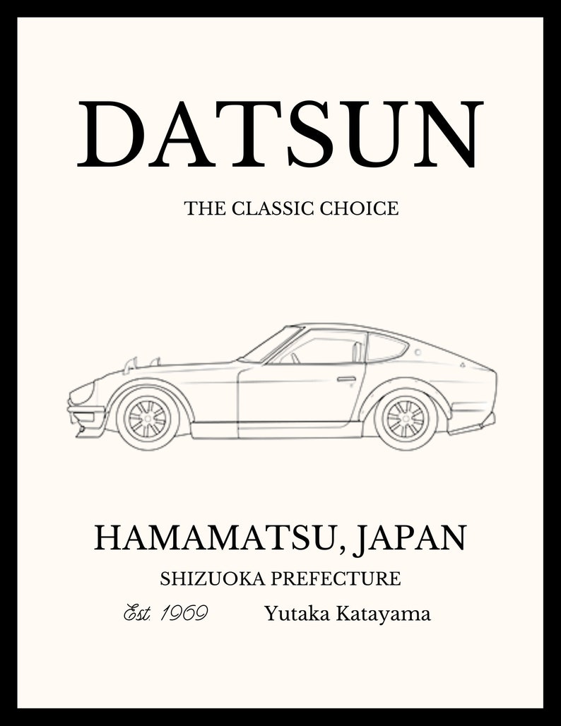 Datsun 240z Original Art Poster Print 8.5x11” | 1972 Retro Vintage ...