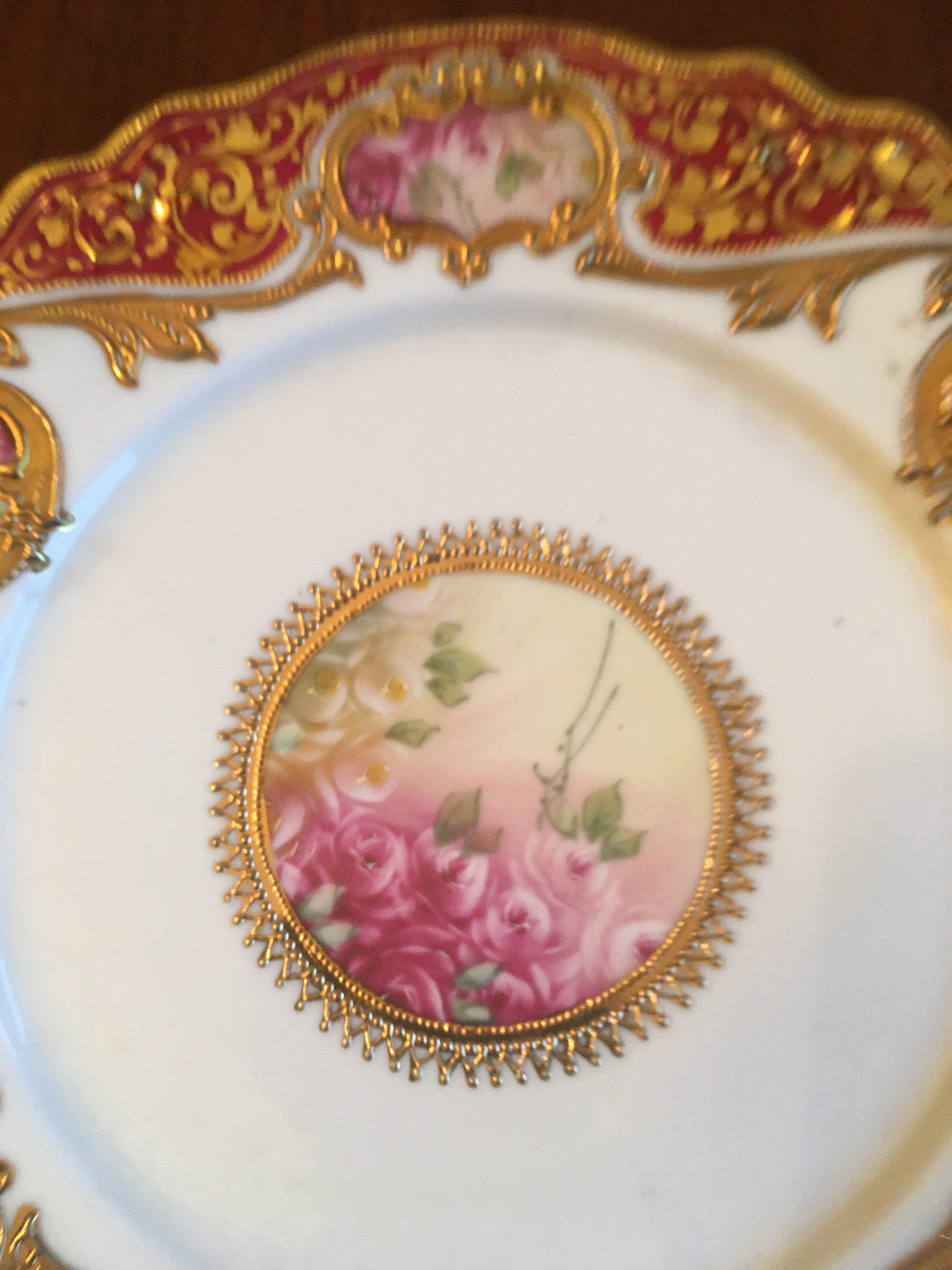 Antique Hand Painted Nippon Plate, Nippon Hand Painted Platter, Pink ...