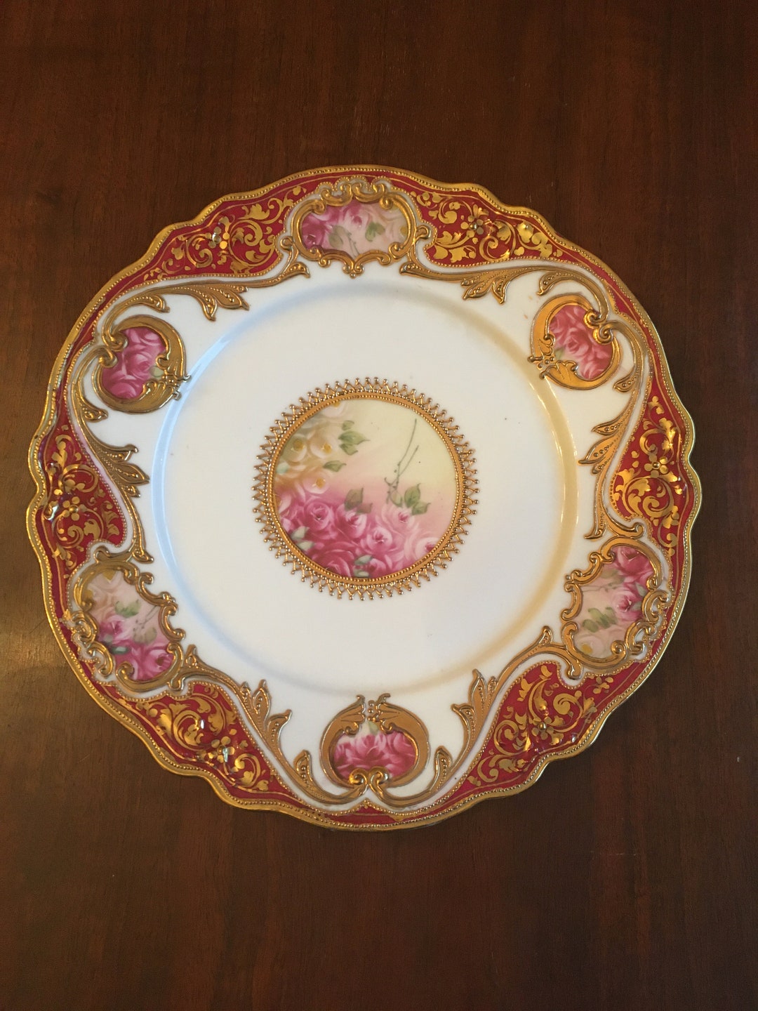 Antique Hand Painted Nippon Plate, Nippon Hand Painted Platter, Pink ...