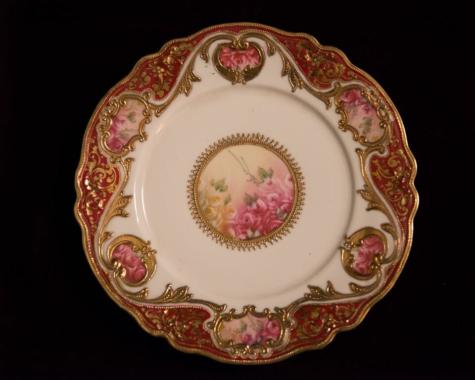 Antique Hand Painted Nippon Plate, Nippon Hand Painted Platter, Pink ...