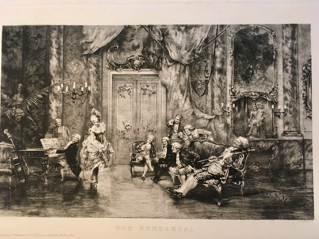 Large Authentic Signed Antique Lithograph Drawing Print, the Rehearsal ...
