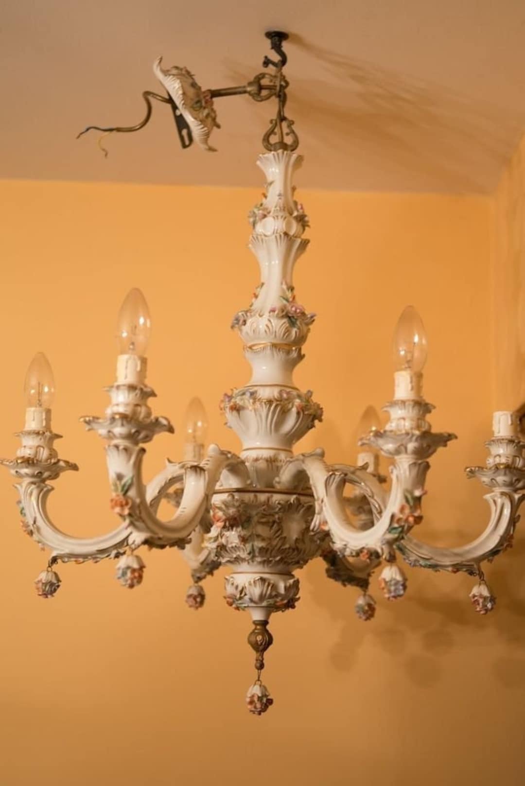Large Capodimonte Chandelier Porcelain With Colorful Hand Sculpted ...