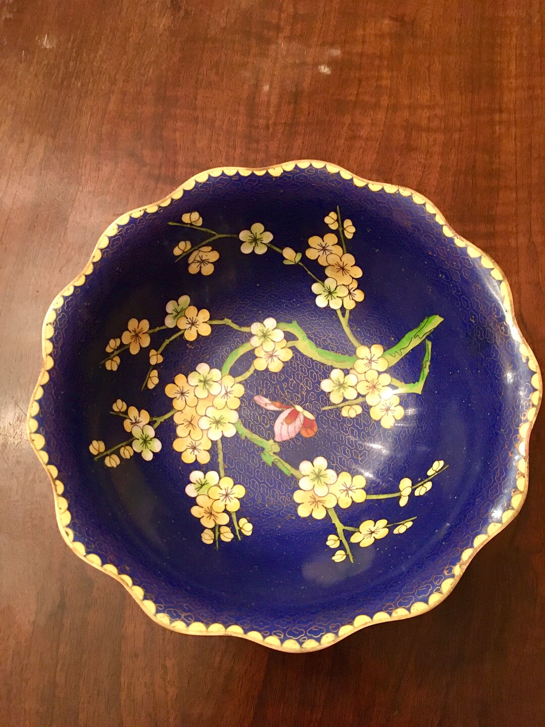 Blue Cloisonne Bowl, Yellow Flowers, Decorative Enamel, China Art ...
