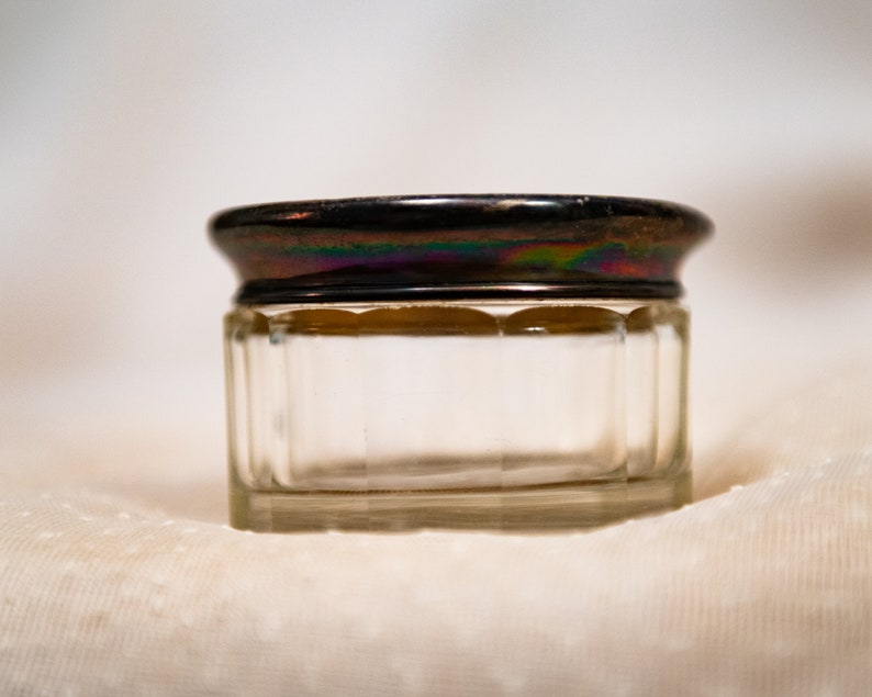 Small Glass Container, Round With Metal Lid, Vanity Table Decor ...