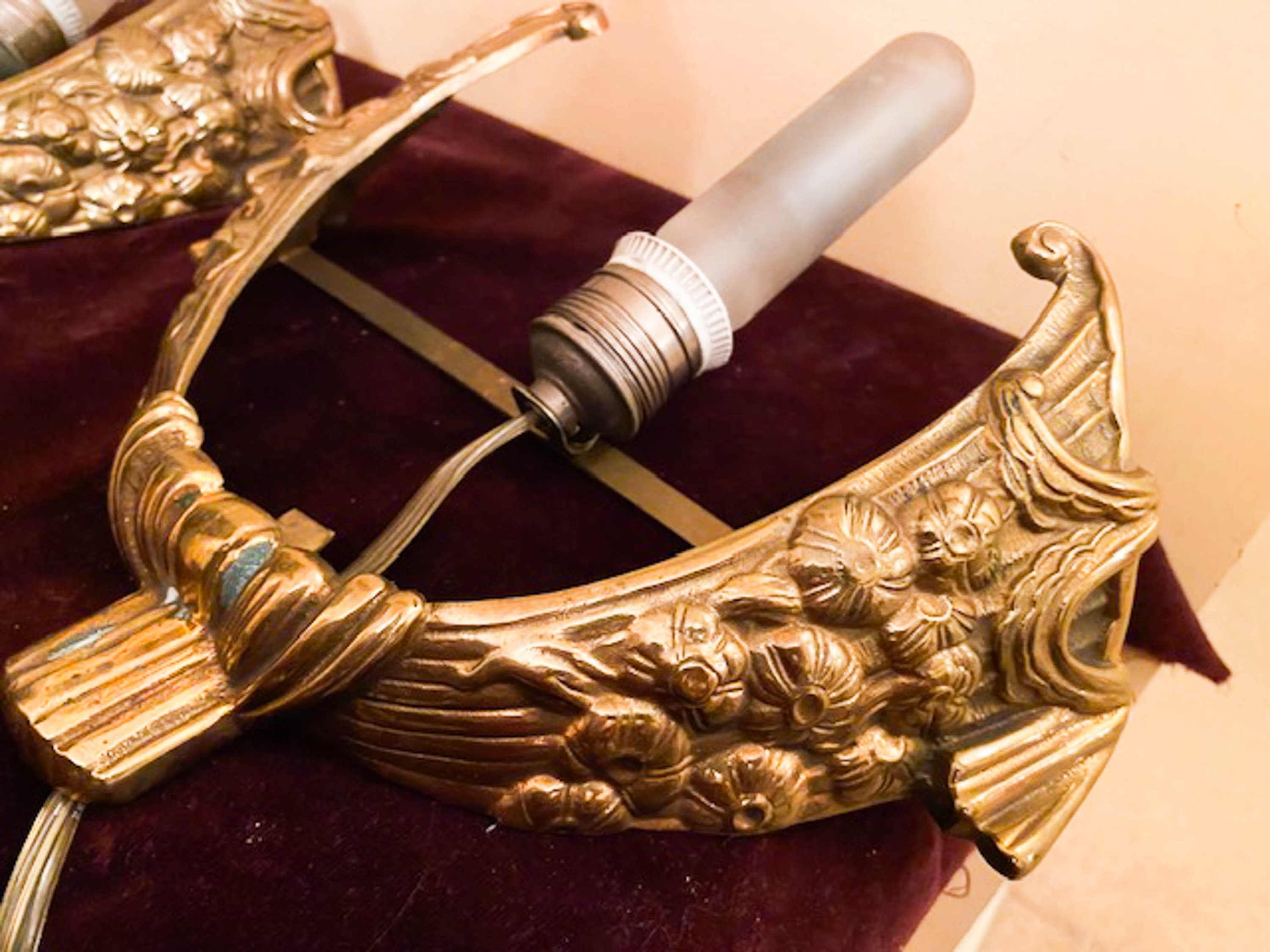 Pair Muller Freres Scones Lights, Art Deco French Antique, Heavy Brass ...