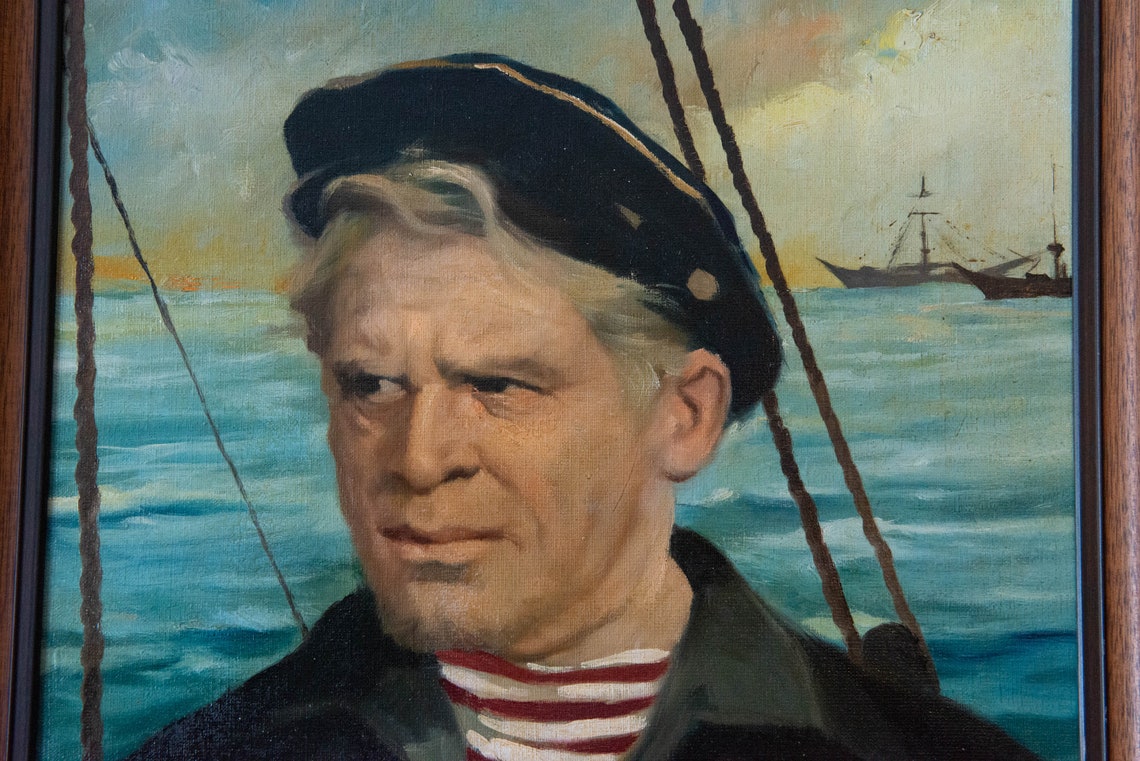 Vintage Portrait Painting Sailor, Oil on Canvas Framed, Mid Century ...