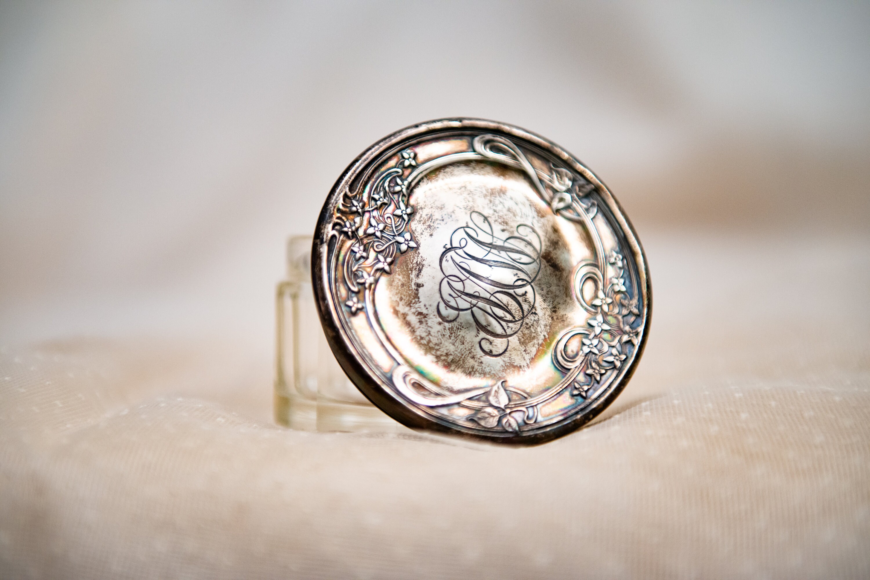 Small Glass Container, Round With Metal Lid, Vanity Table Decor ...