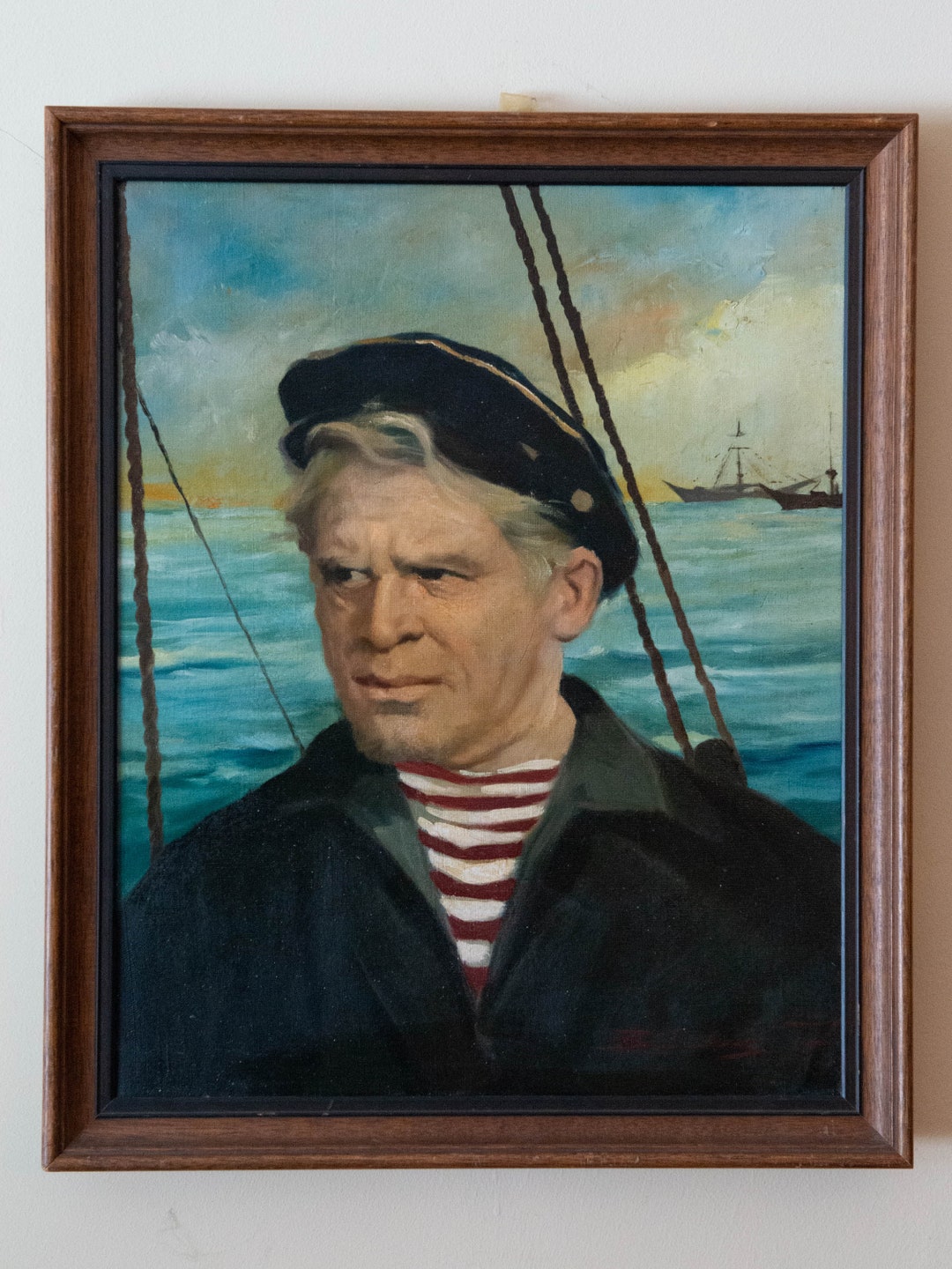 Vintage Portrait Painting Sailor, Oil on Canvas Framed, Mid Century ...