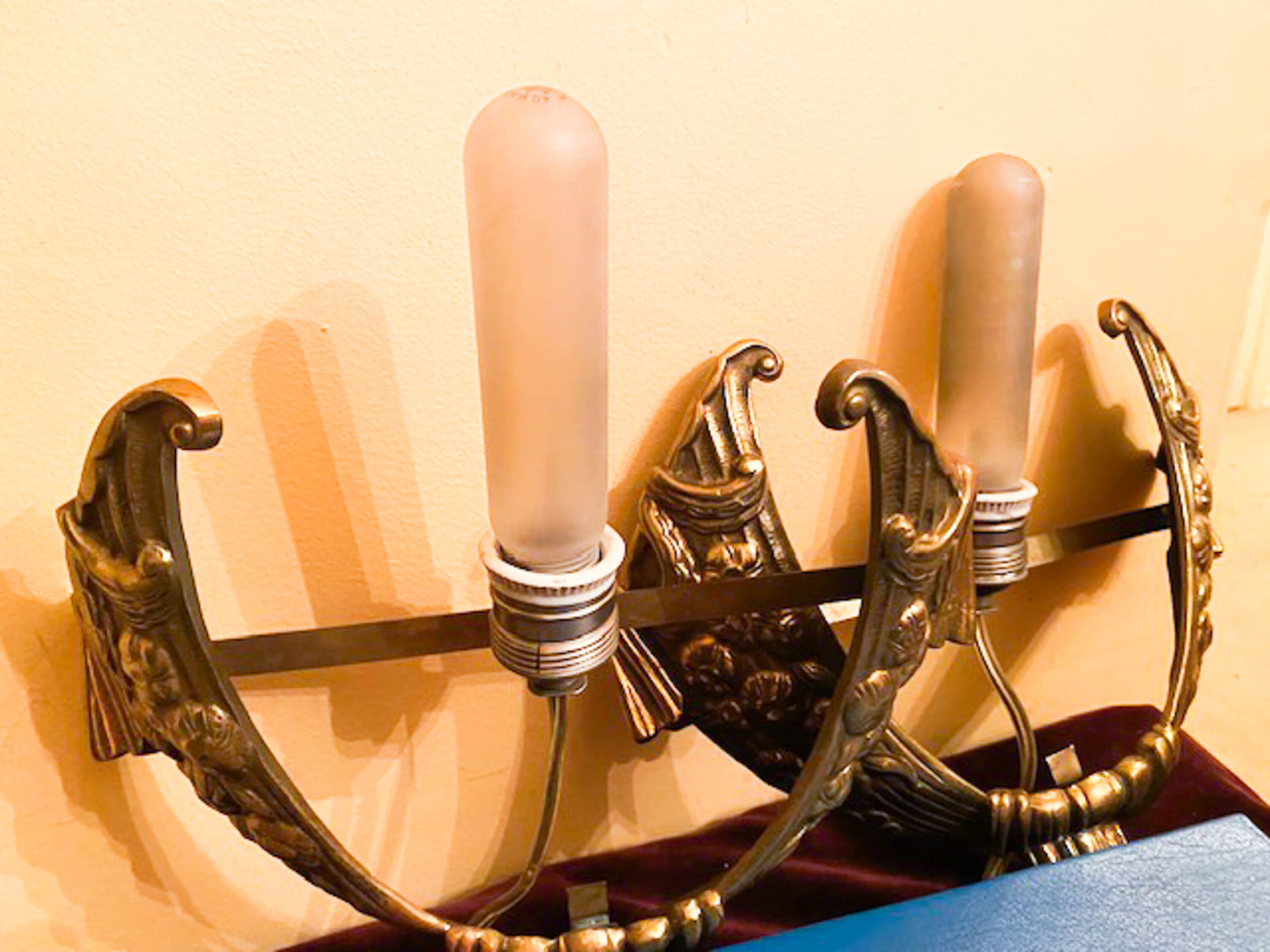 Pair Muller Freres Scones Lights, Art Deco French Antique, Heavy Brass ...