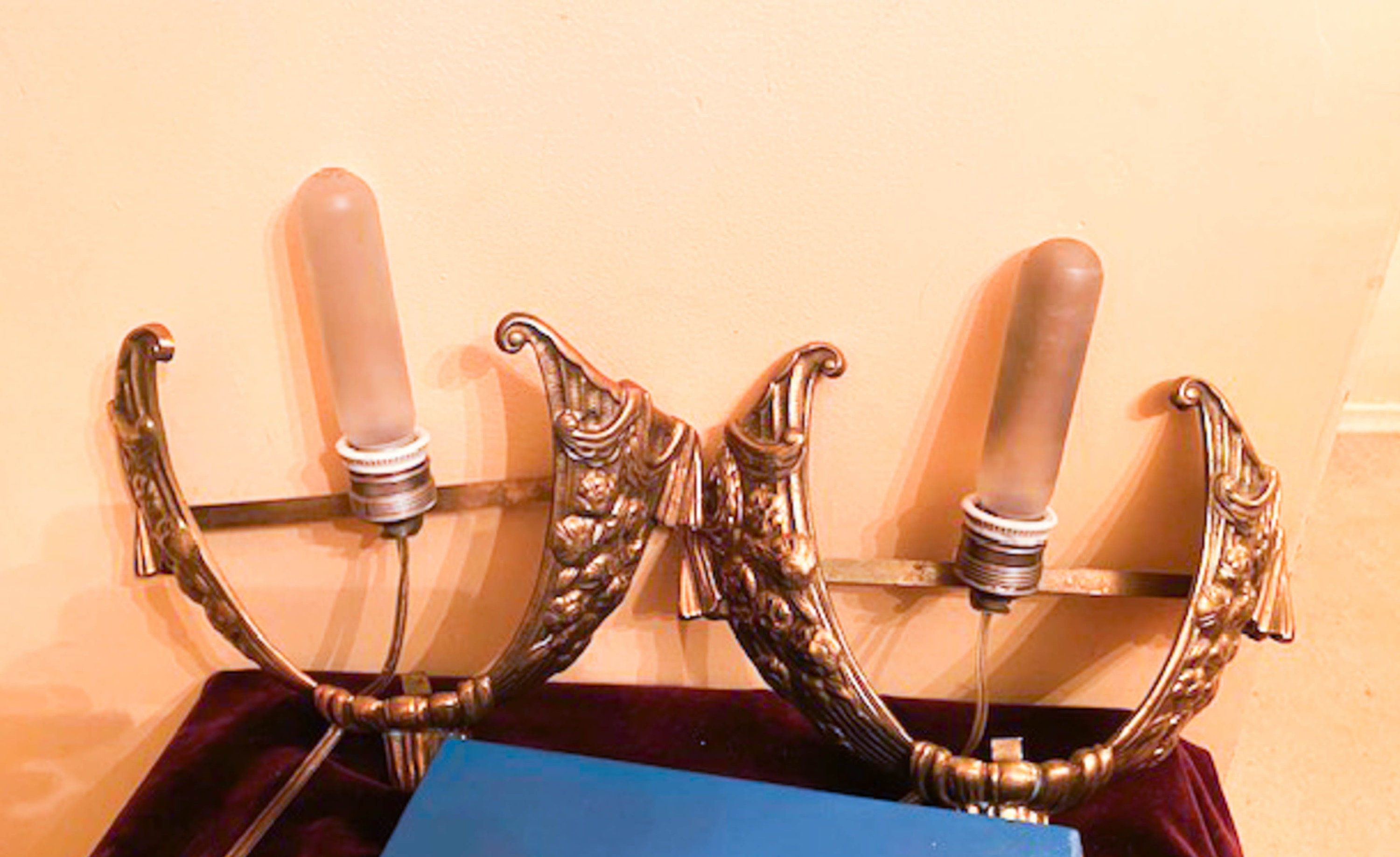 Pair Muller Freres Scones Lights, Art Deco French Antique, Heavy Brass ...