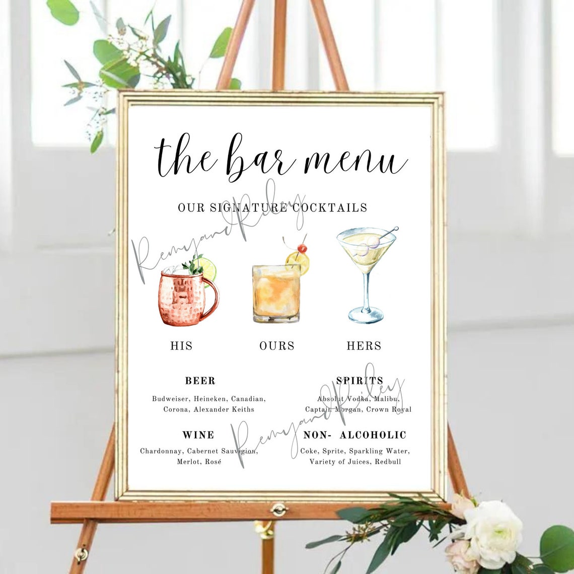Custom Bar Menu Wedding Drinks His and Hers Digital Download - Etsy