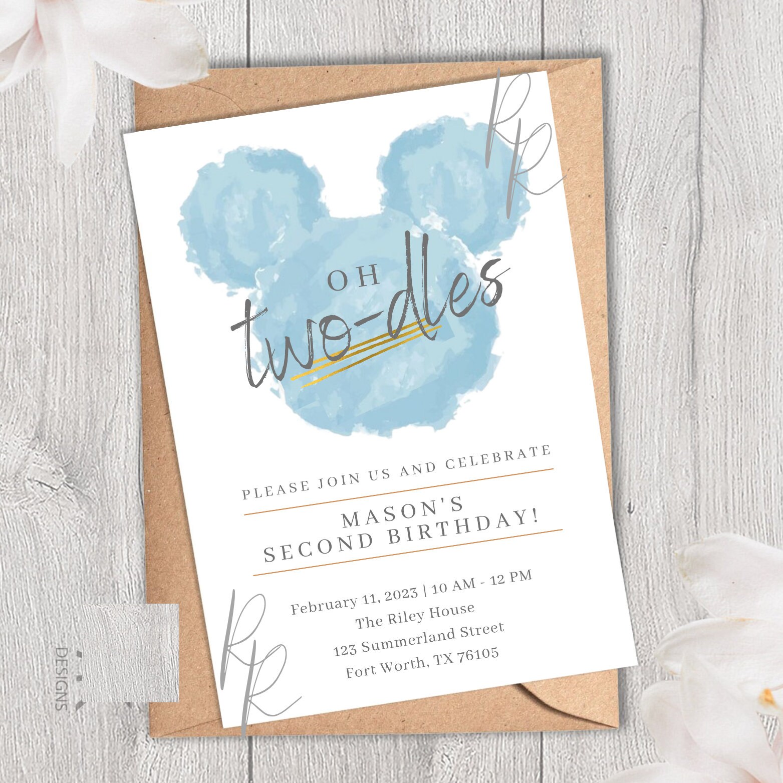 Oh Two-dles Mickey Mouse Birthday Watercolor Invitation Digital ...