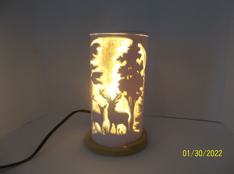 Lamps Home & Living Hand Crafted Carved Deer in Forest in Paw Print ...