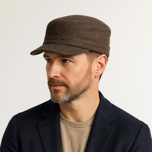 Brown Wool Cadet Cap for Men, Warm Winter Military Castro Hat, Handmade ...