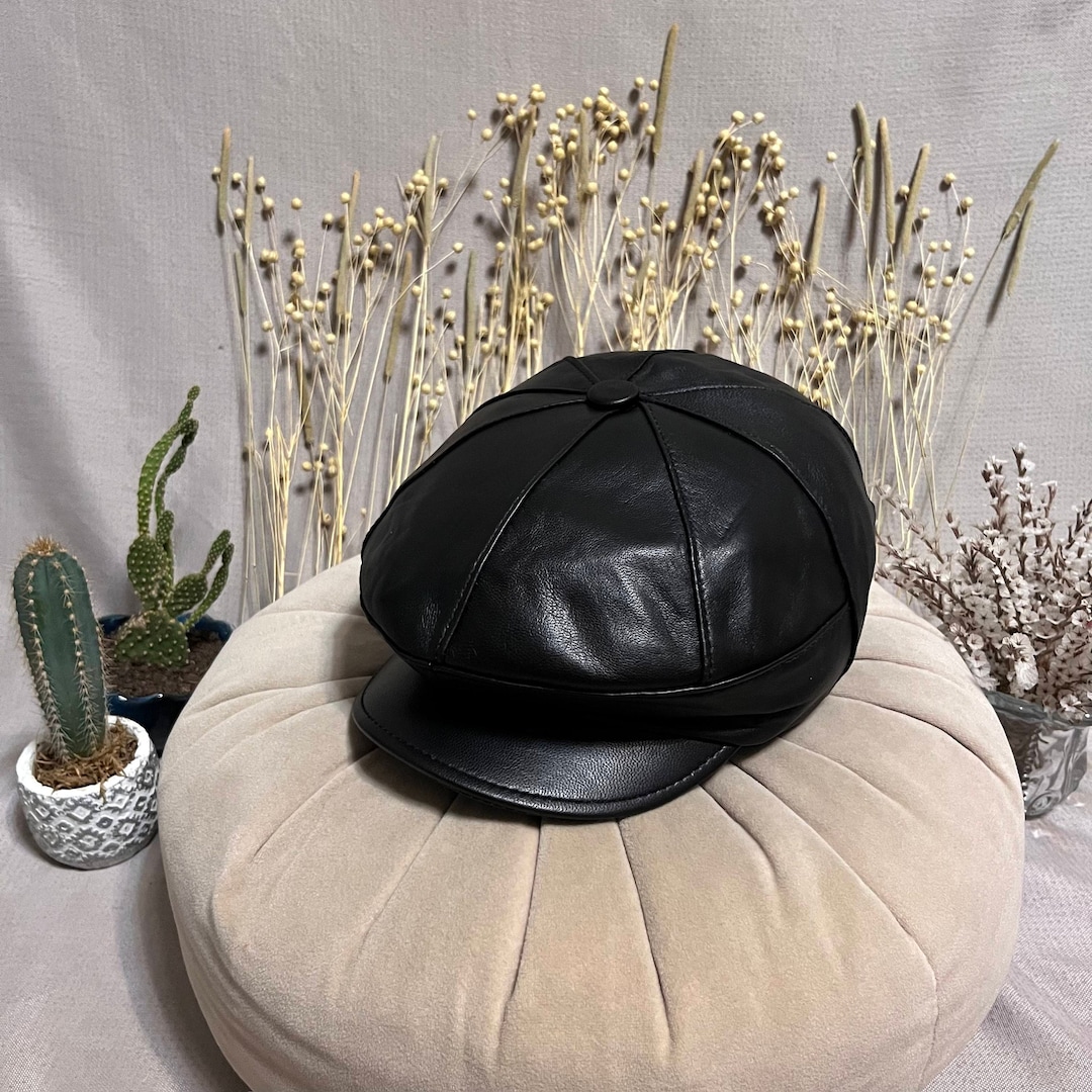 Black Leather 8 Panels Cap, Peaky Blinders Cap, Leather Hat, Newsboy ...