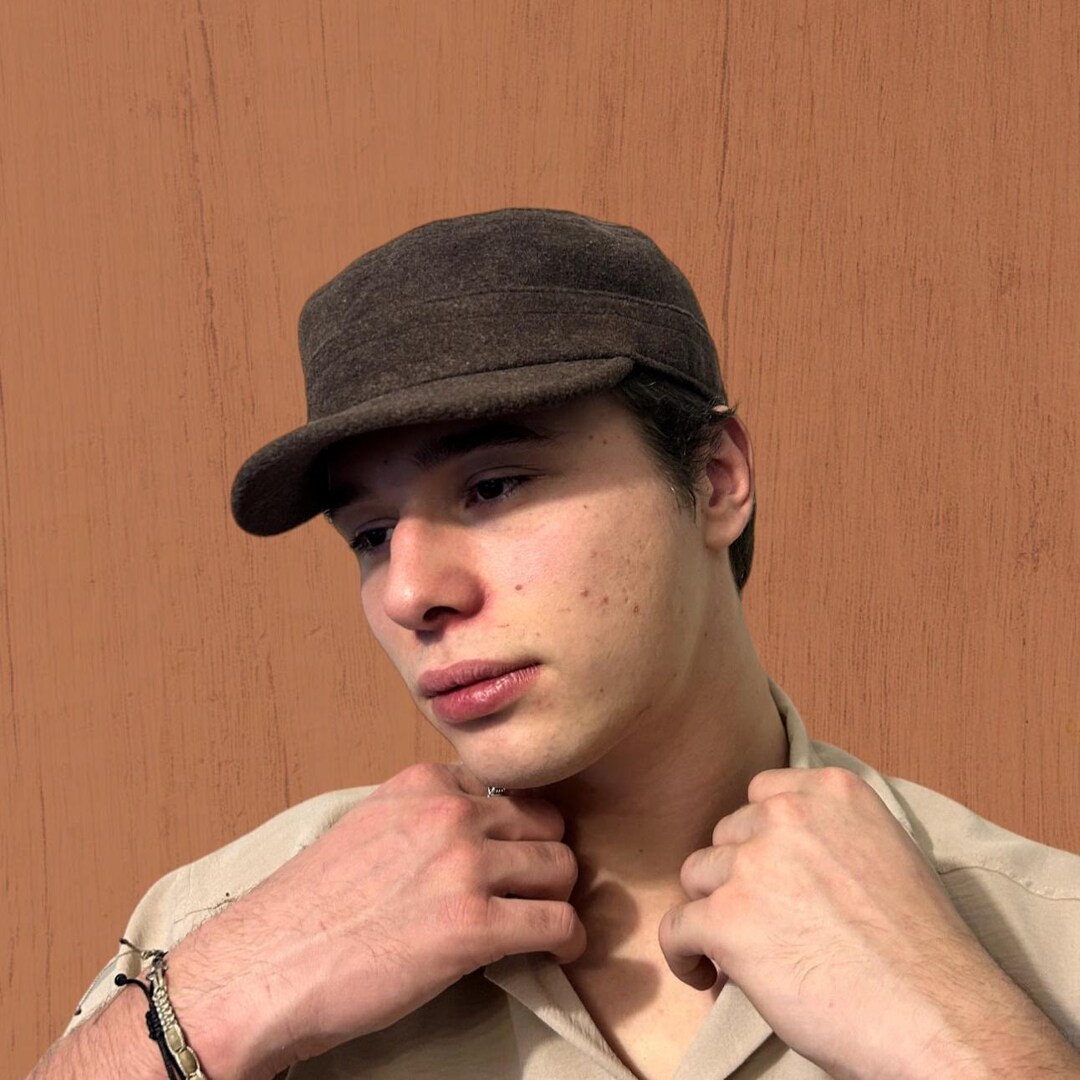 Brown Wool Cadet Cap, Winter Army Style Hat, Military Flat Cap ...