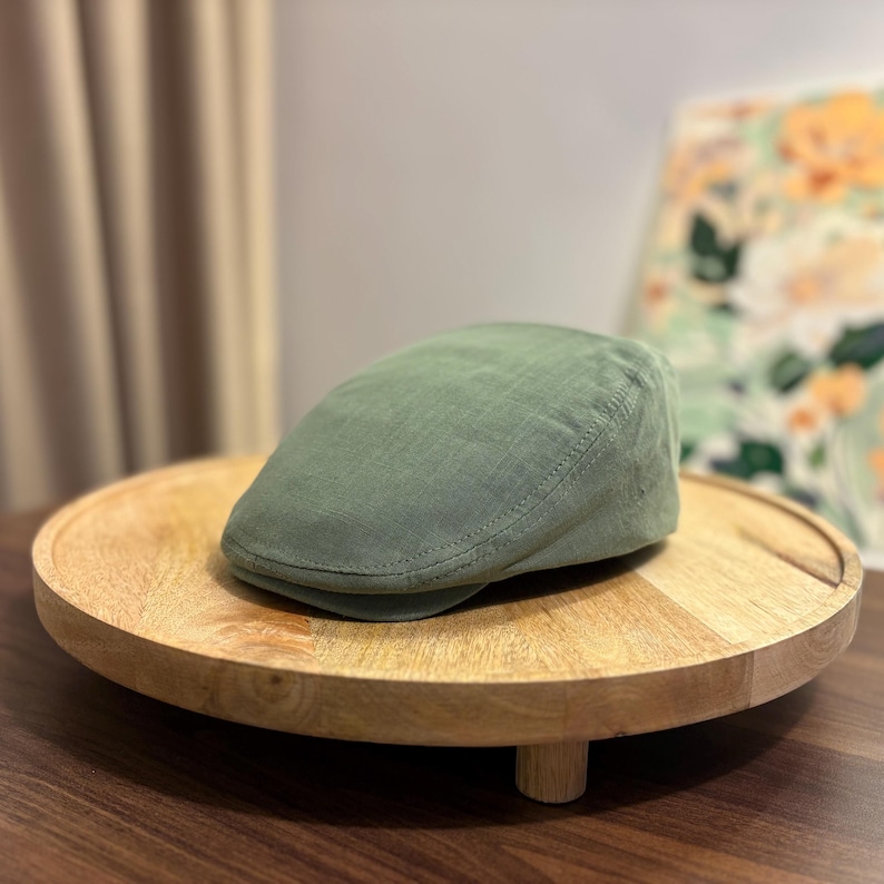 Green Linen Newsboy Cap, Summer Flat Hat for Men, Breathable Ivy ...