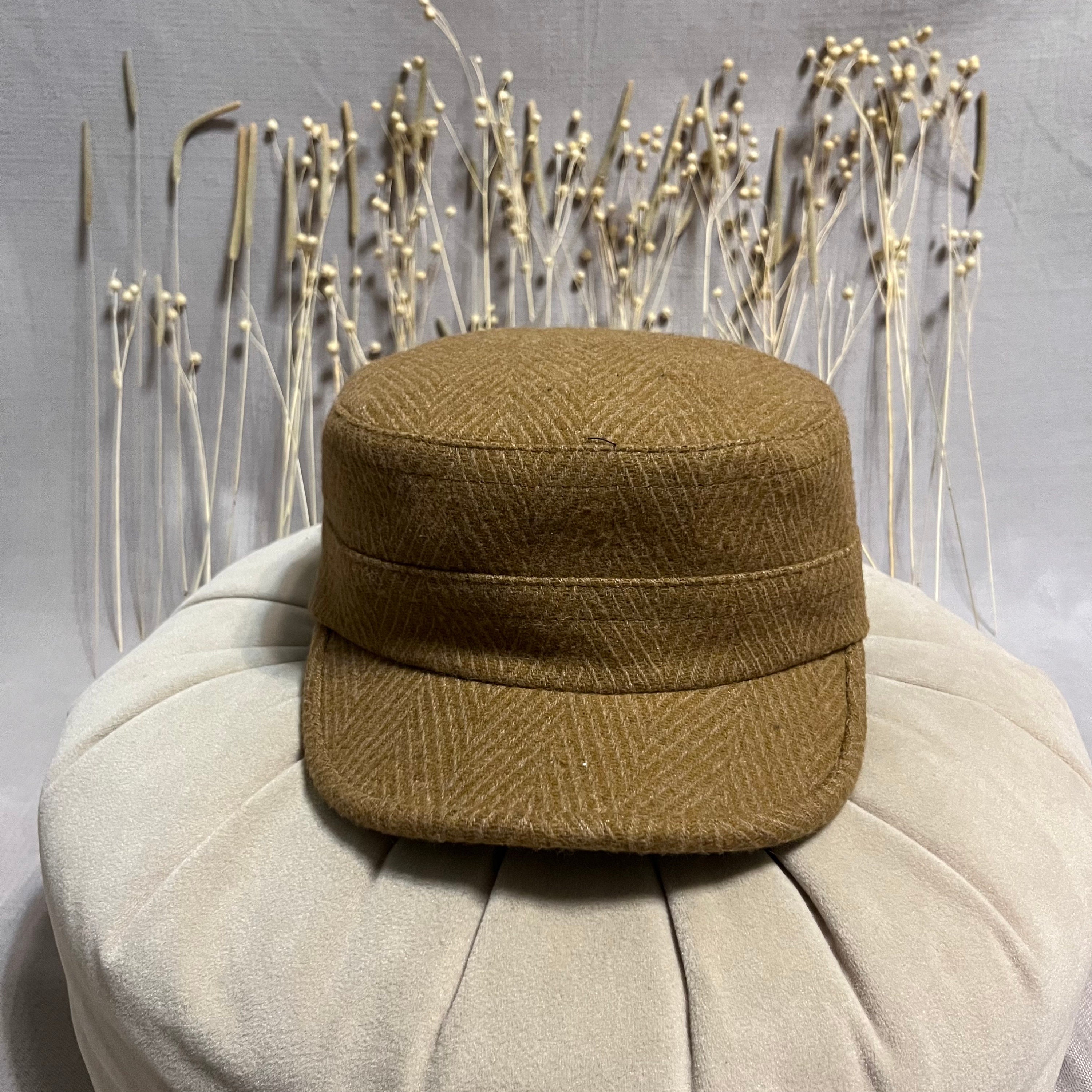 Camel Herringbone Cadet Cap, Army Style Hat,unisex Military Cap, Fashion Headwear, Winter Hat ...