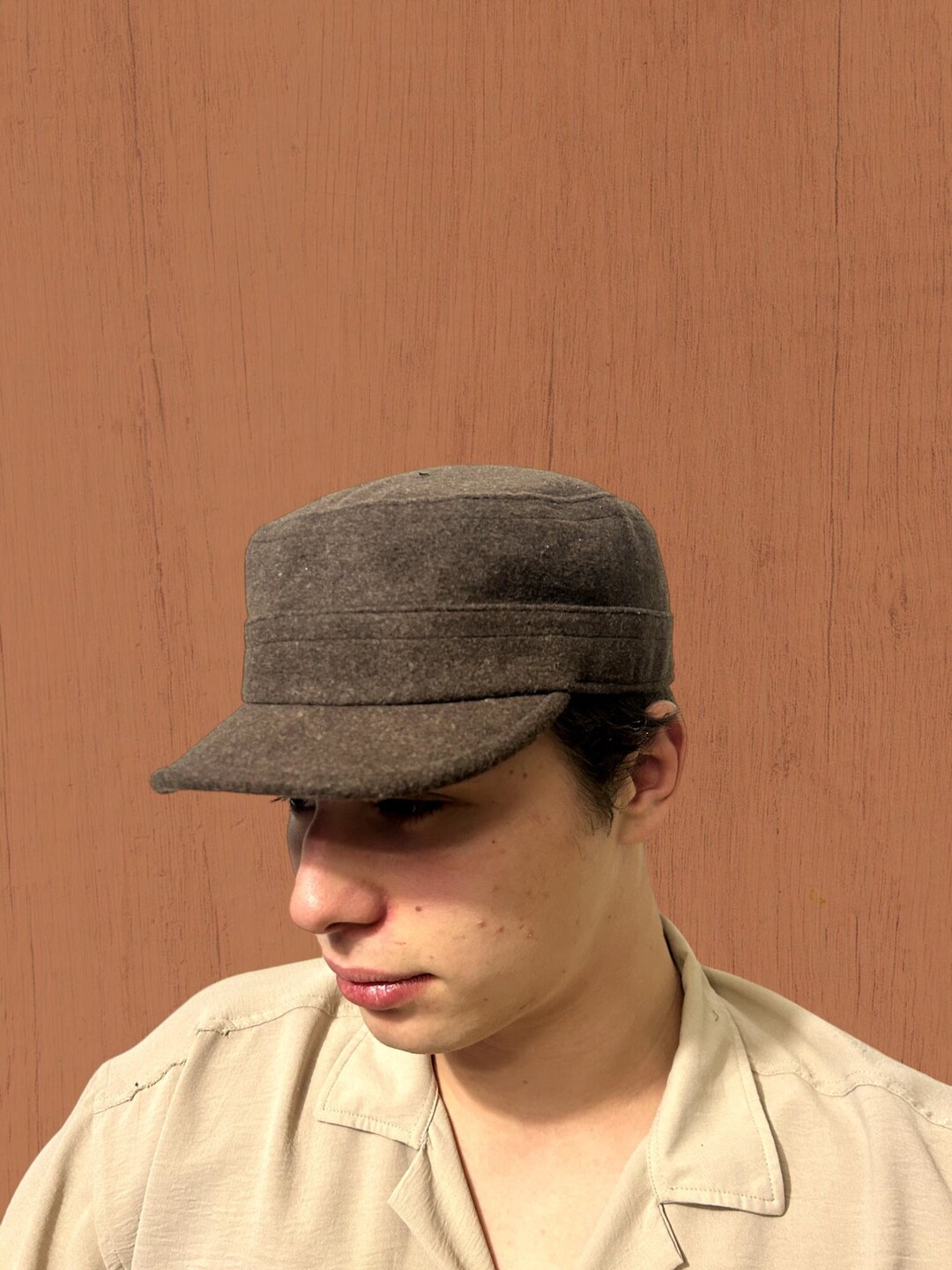 Brown Winter Cadet Cap, Wool Army Style Hat, Brown Military Cap, Camper ...
