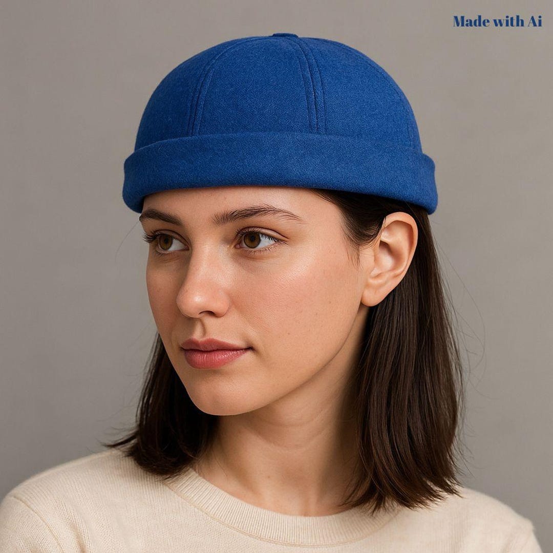 Blue Docker Hat for Men and Women, Soft Brimless Cotton Beanie Cap ...