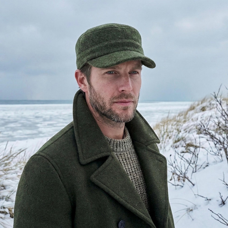 Green Winter Cadet Cap, Wool Army Style Hat, Unisex Military Cap ...