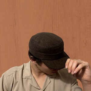 Brown Winter Cadet Cap, Wool Army Style Hat, Brown Military Cap, Camper ...