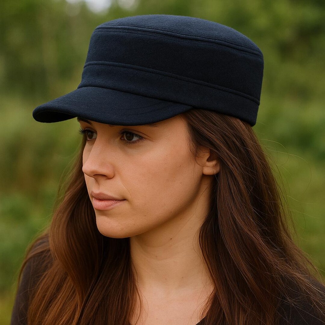 Blue Wool Cadet Cap – Winter Military Style Hat, Adjustable Castro Hat ...