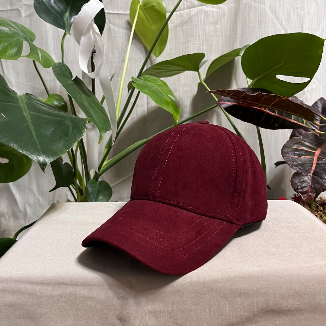 Burgundy Suede Baseball Cap, Street Fashion Hat, Adjustable Leather Cap ...
