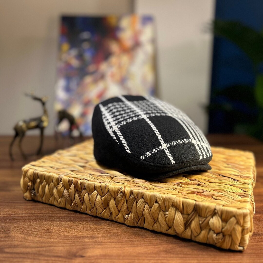 Black White Checkered Cap, London Cap, Herringbone Hat, Peaky Blinders ...