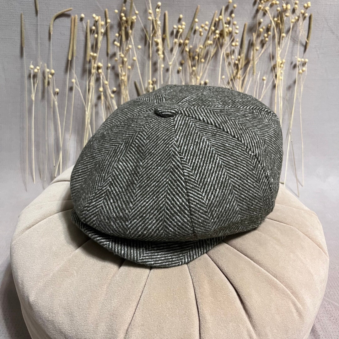 Gray Herringbone Newsboy Cap, Vintage 8panel Hat, Peaky Blinders Hat ...