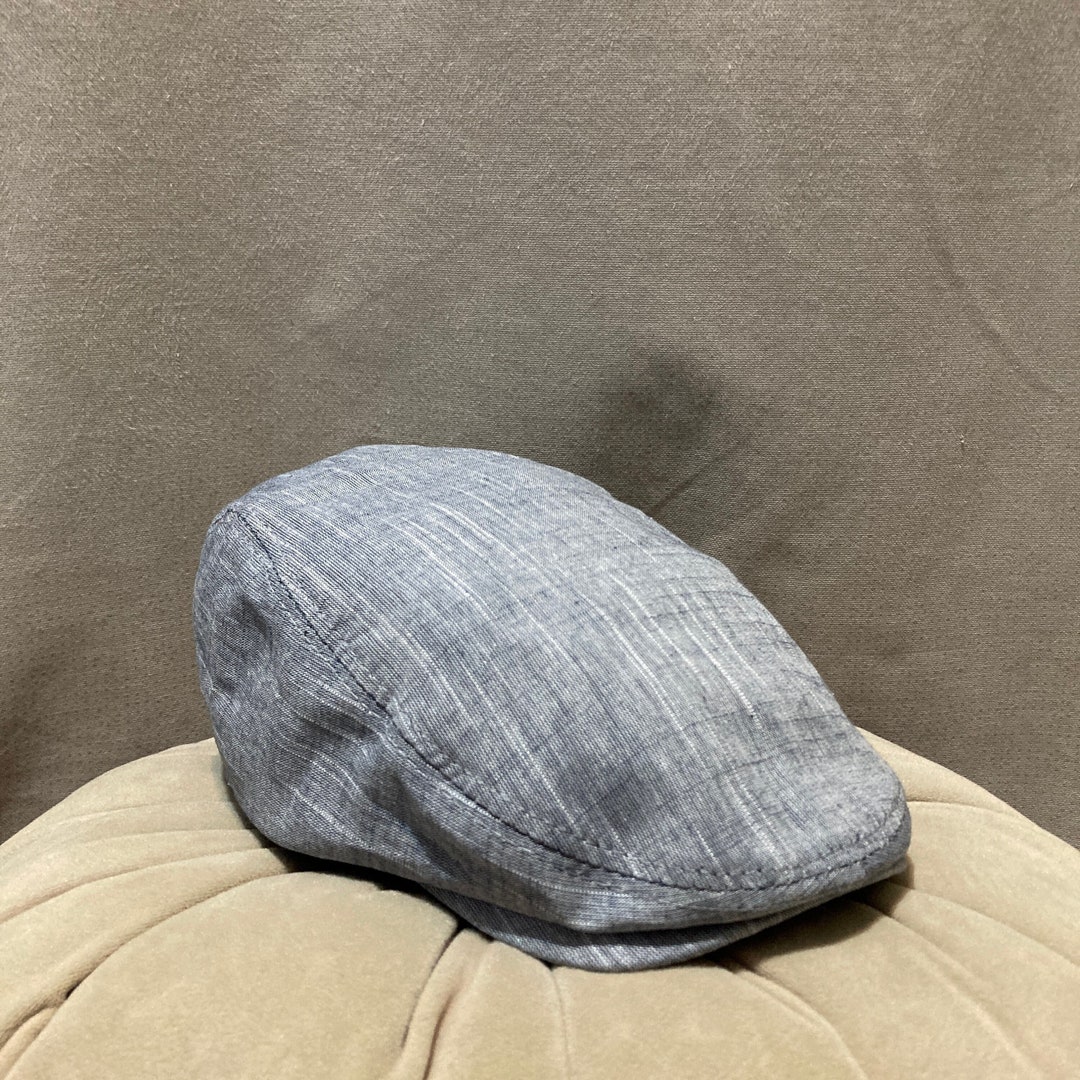 Stylish Light Blue Linen Summer Flat Cap, Handcrafted Light Blue Baker ...